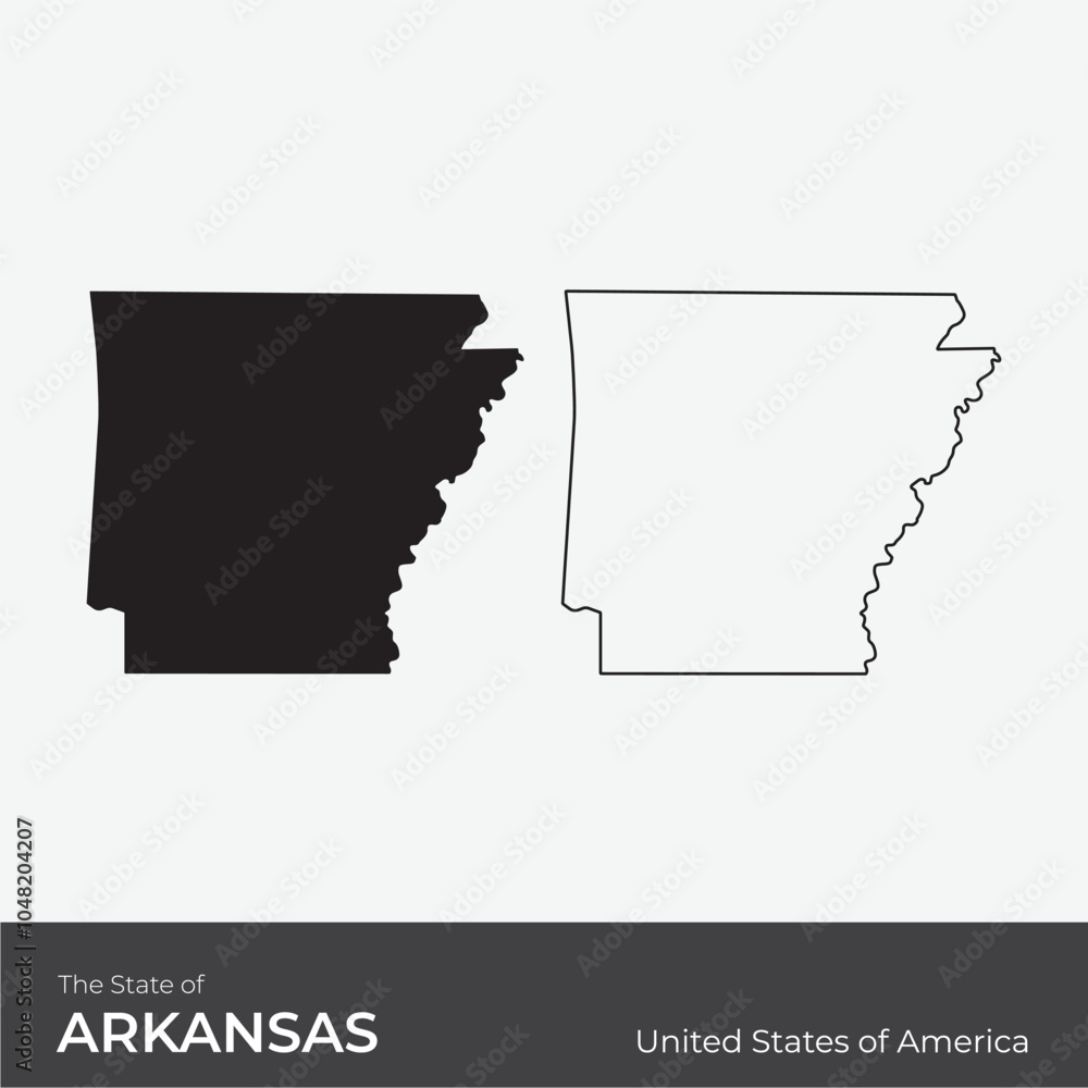 Arkansas the state of USA, solid silhouette map of country area and ...