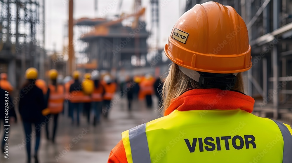 factory inspection. group of visitors on the factory tour. people go in ...