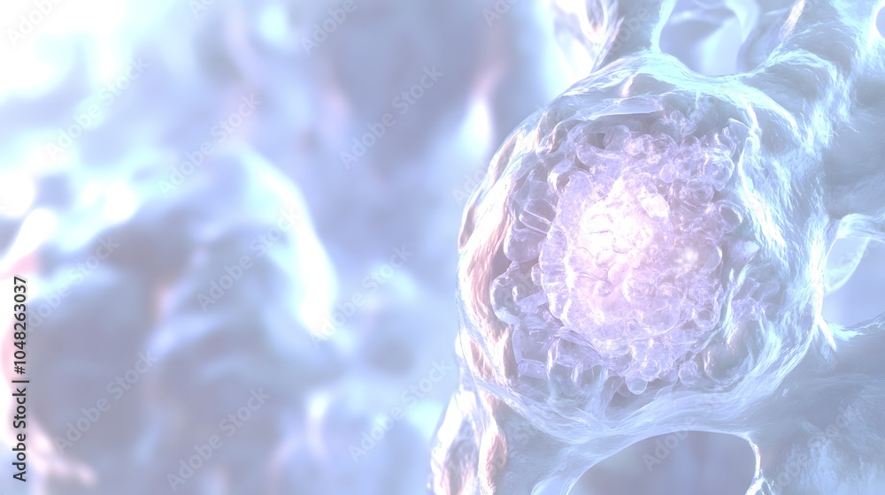 Microscopic view of a cell undergoing apoptosis, nucleus shrinking and ...