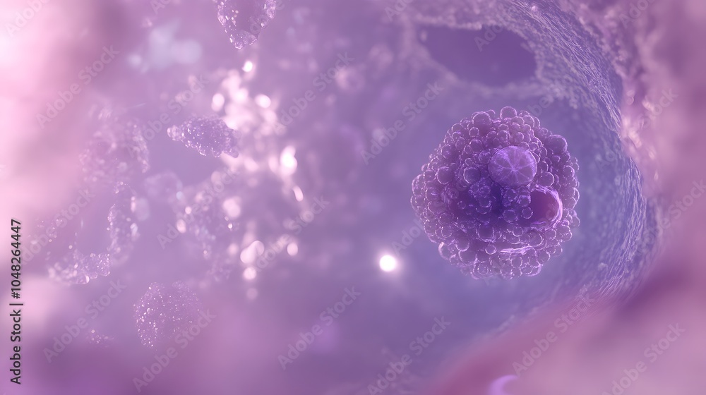 Microscopic view of a cell undergoing apoptosis, nucleus shrinking and ...