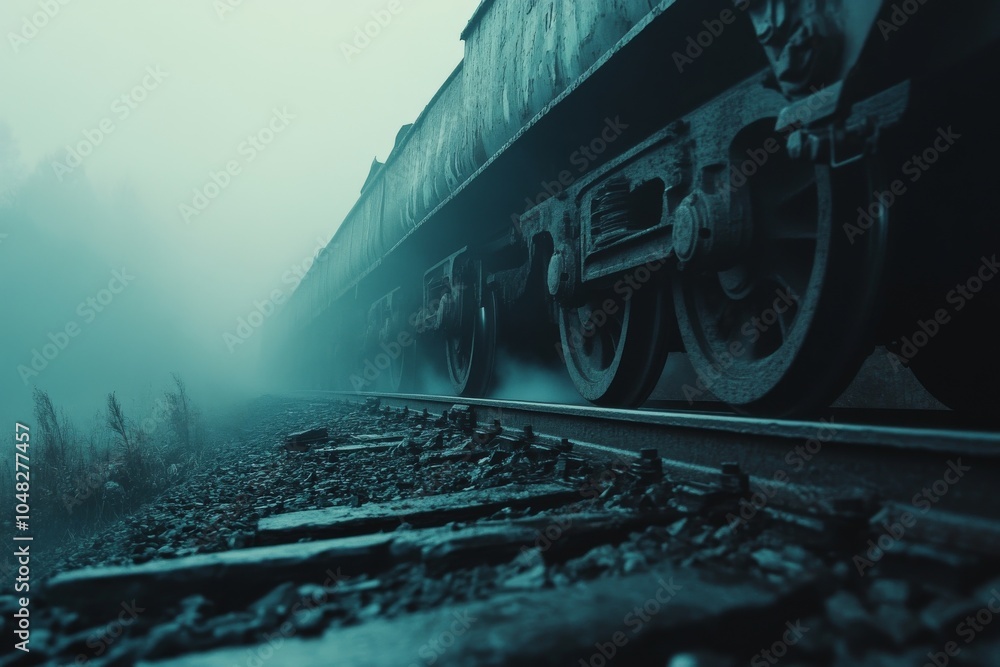 Close-Up of Freight Train Wheels on Tracks in Early Morning Mist Stock ...