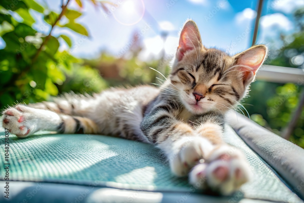 Image of Cute tiny hyper realistic American Bobtail Cat breed running ...