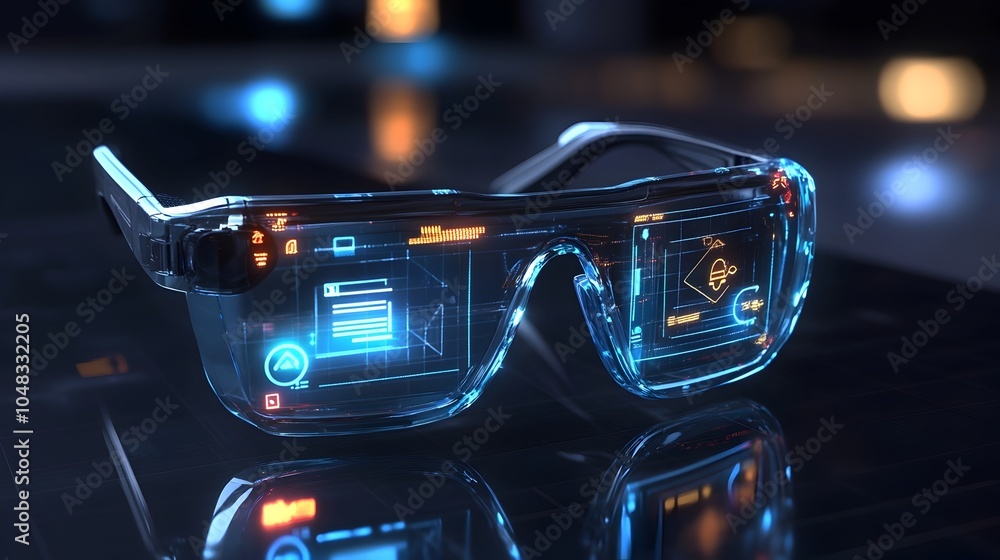 Futuristic 3D visualization of smart glasses projecting a holographic ...