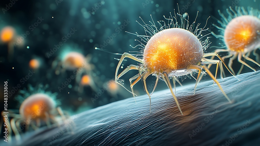 A UV light shines over a mattress, revealing hidden dust mites as ...