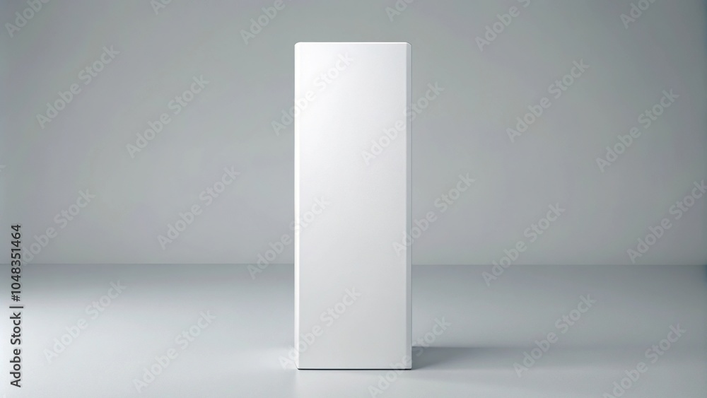 Tilted angle white tall vertical rectangle blank box from top side ...