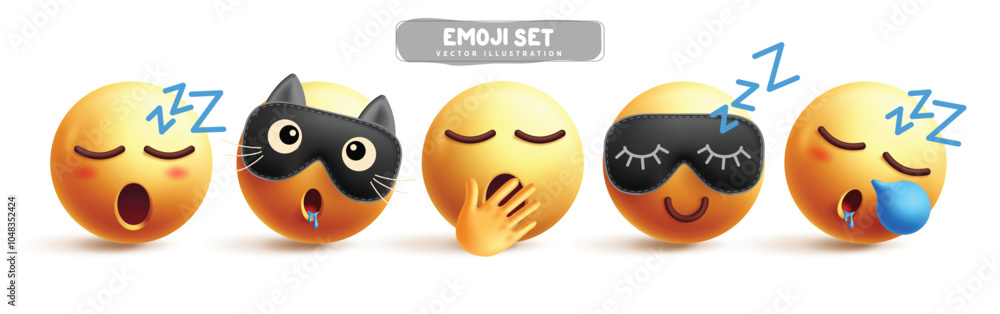 Emojis sleepy characters emoticon vector set. Emoji 3d character like ...