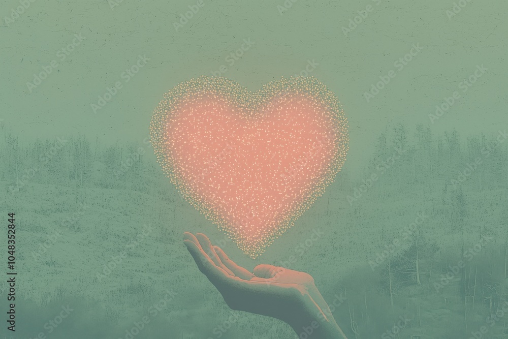 Heart Floating Above Hand Illustration. A soft, glowing heart floats ...