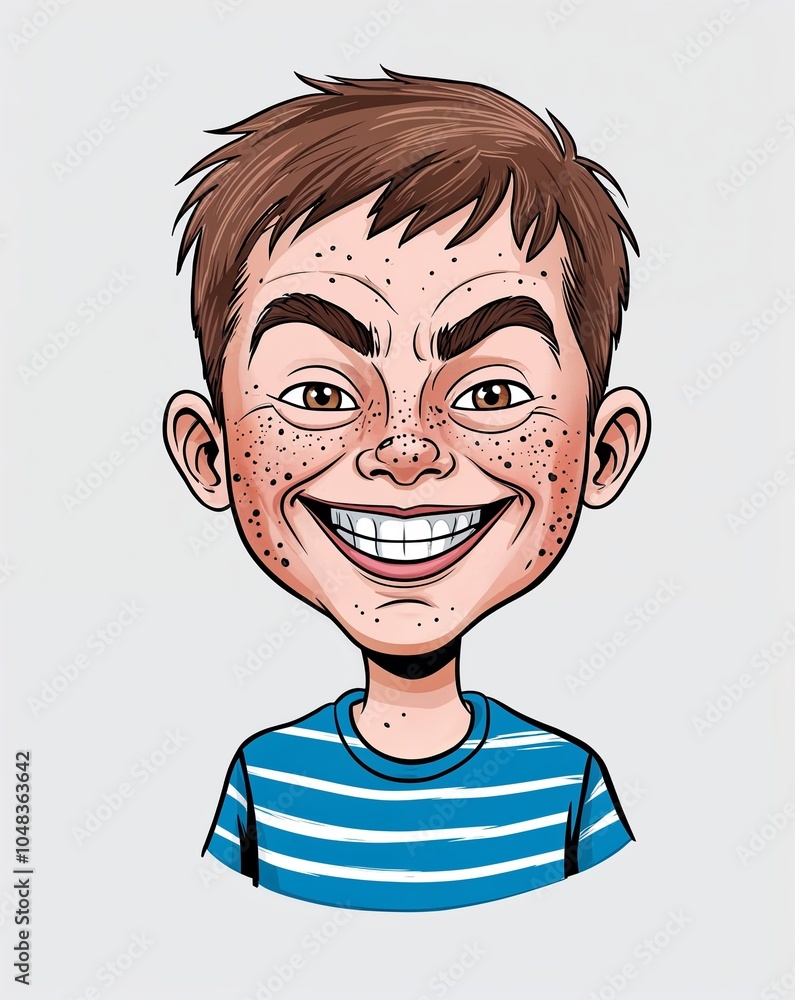 Hand drawing clipart of a boy with freckles and a mischievous grin on ...