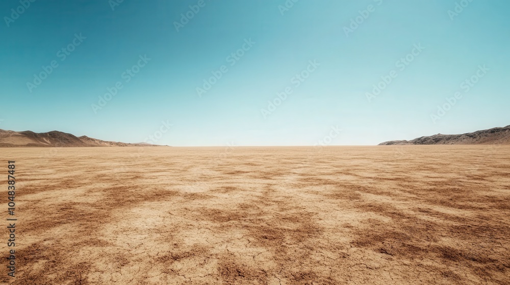 An expansive, dry plain stretches endlessly under a clear blue sky ...