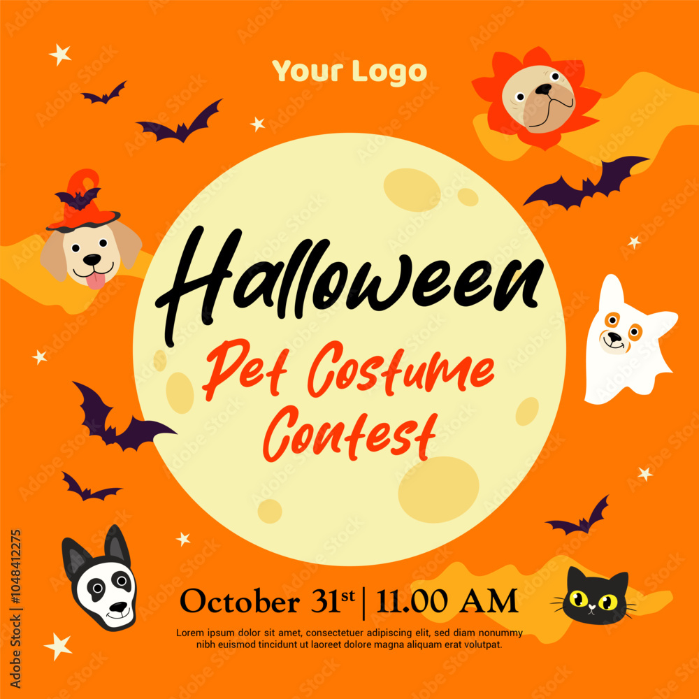 Halloween Pet Costume Contest Poster Vector illustration. Adorable dogs ...
