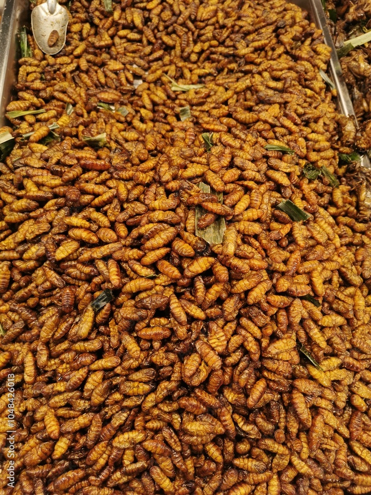 Fried silkworm pupae, Thai street food, fried insects, bizarre food ...