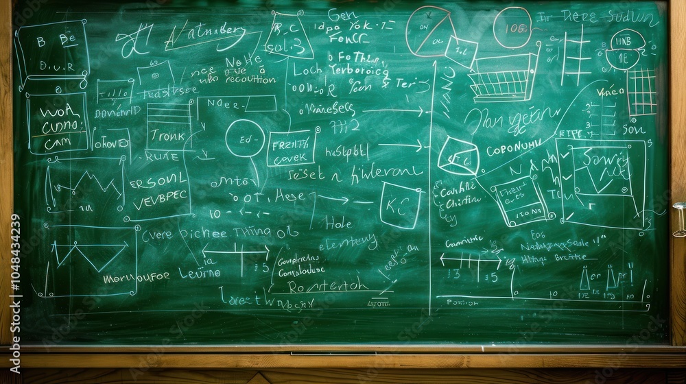 Chalkboard with Scrawled Handwritten Notes and Drawings Stock ...