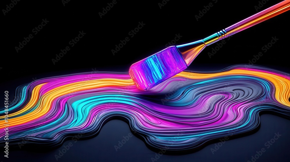 Artistic streamer painting with holographic paintbrushes, colors ...
