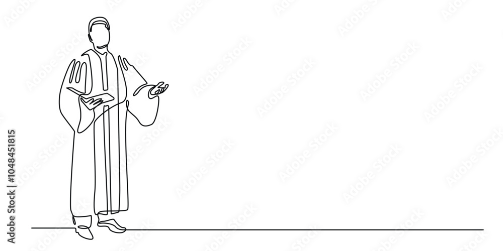 continuous line of christian priest.one line drawing of priest carrying ...