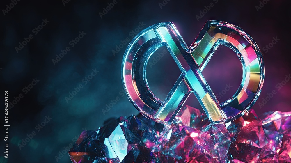 D-rendered male and female gender symbols made of crystal, reflecting ...