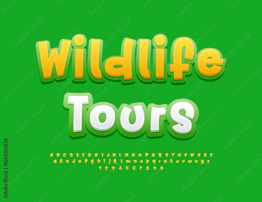 Vector creative sign Wildlife Tours. White and Green Handwritten Font ...