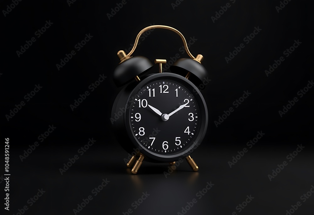 Retro alarm clock with empty clock face on black background. Black ...