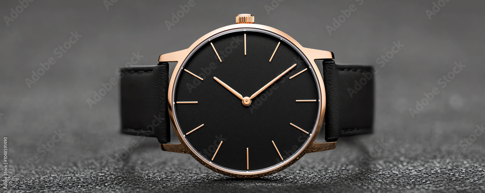 Minimalist product shot of a luxury watch, black studio background ...