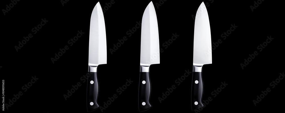 Set of chef s knives with sharp lighting, black studio background ...