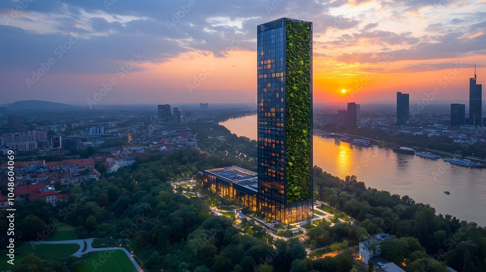 Carbon capture tower surrounded by greenery, innovative green ...