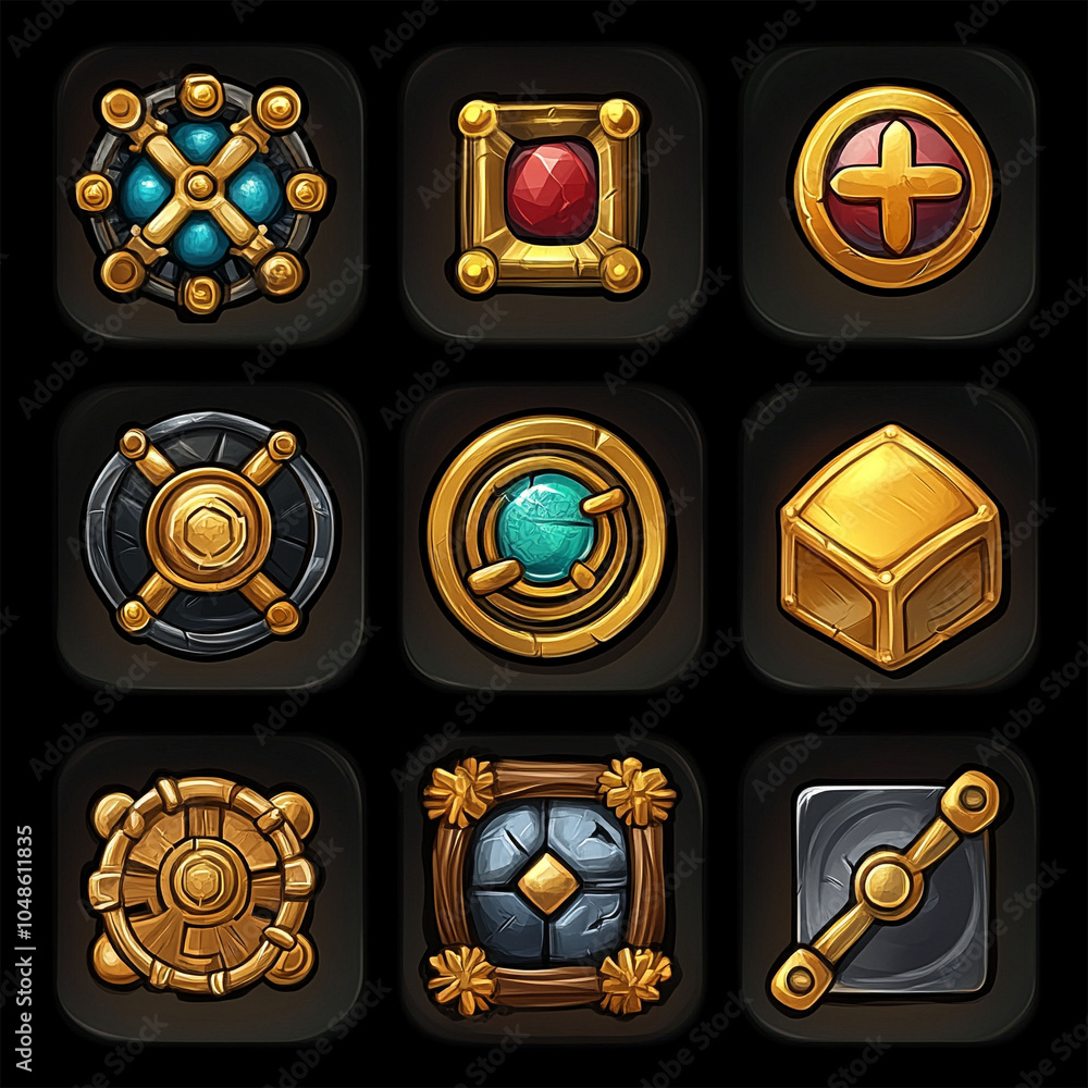 Game icons, UI elements,fantasy art style, fantasy theme, and medieval ...