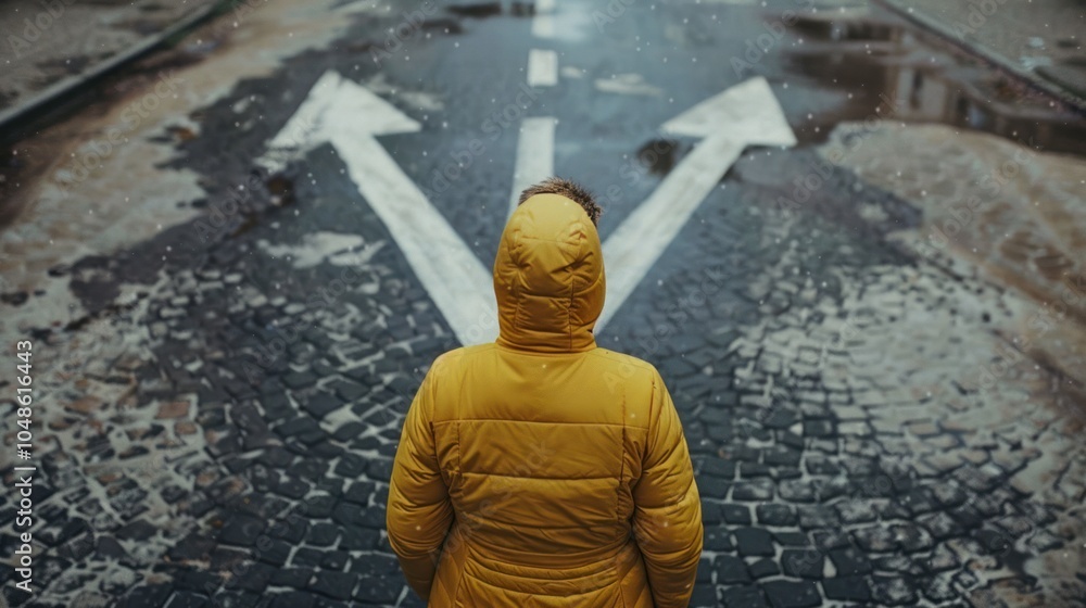 Photo & Art Print Person standing at a crossroads, deciding which path ...