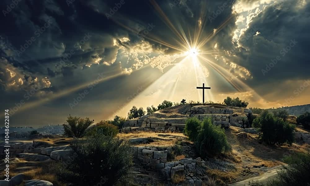 Calvary hill outside ancient Jerusalem where Jesus Christ was crucified ...