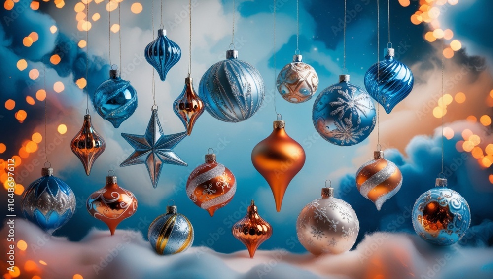 Brightly colored Christmas decorations in a variety of shapes and sizes ...
