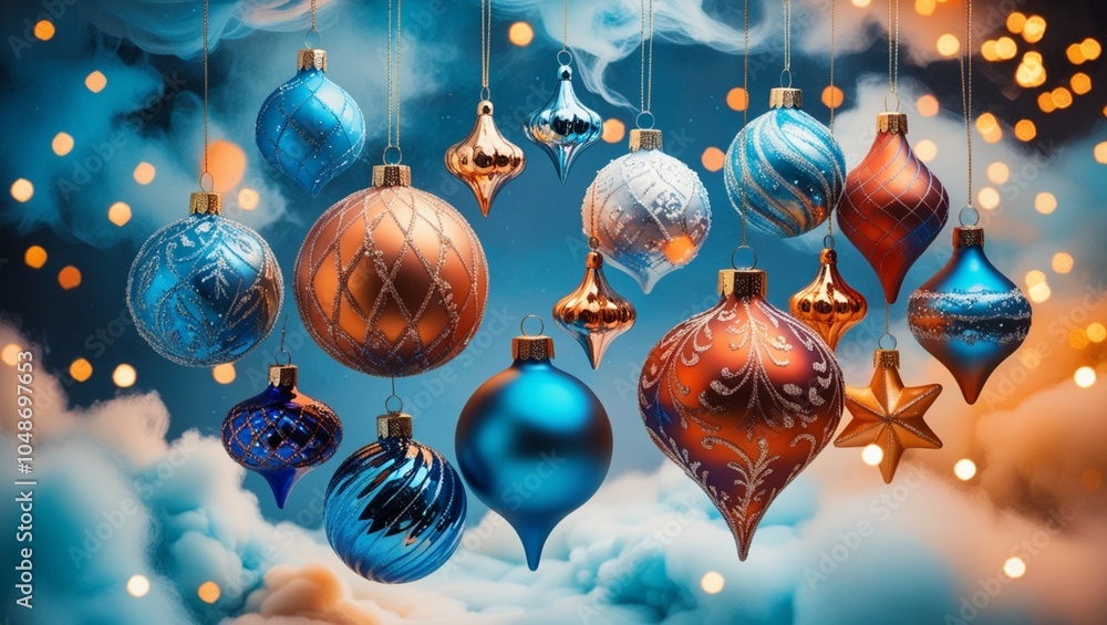 Brightly colored Christmas decorations in a variety of shapes and sizes ...