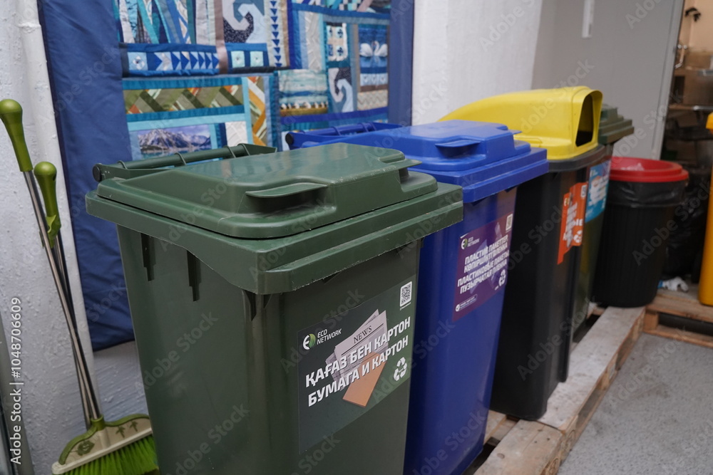 Almaty, Kazakhstan - 10.21.2024 : Buckets for sorting different types ...