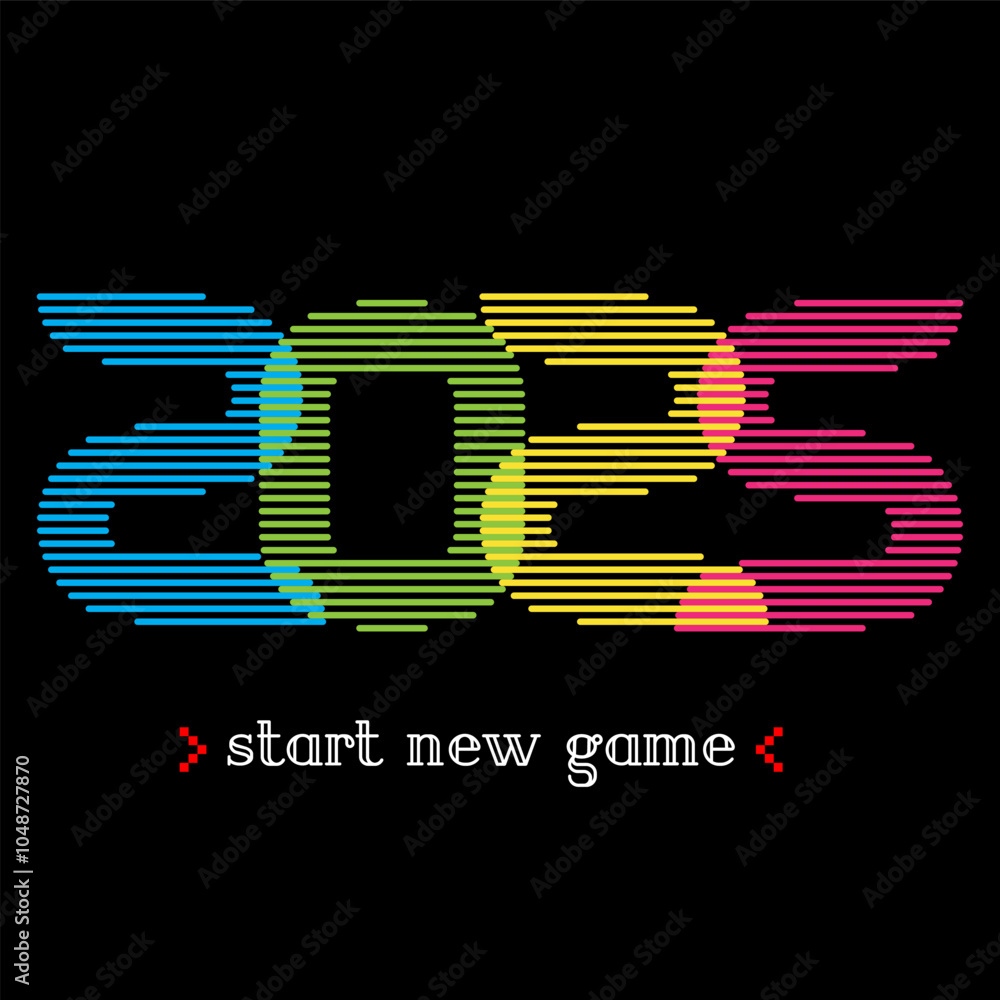 Start New Game 2025: Colorful Line Typography with Retro Video Game ...