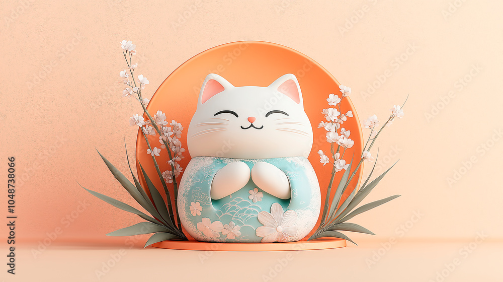 Cute Maneki Neko, Japanese lucky cat in kimono. Feng Shui, fortune ...