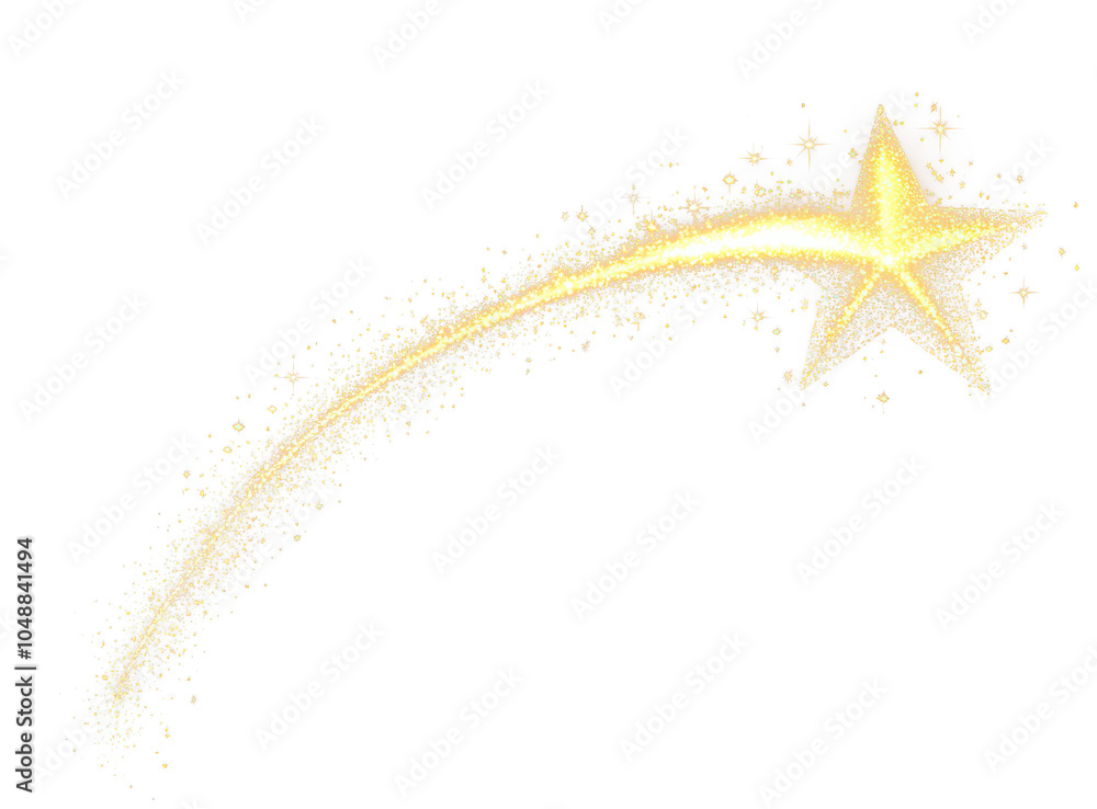 Golden shooting star with sparkles isolate on transparent background ...