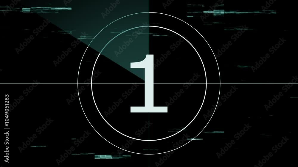 Countdown movie from 5 to 0 number. Old film movie timer count in grey ...