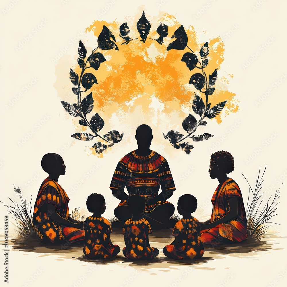 Vector depiction of African storytelling traditions with elders and ...