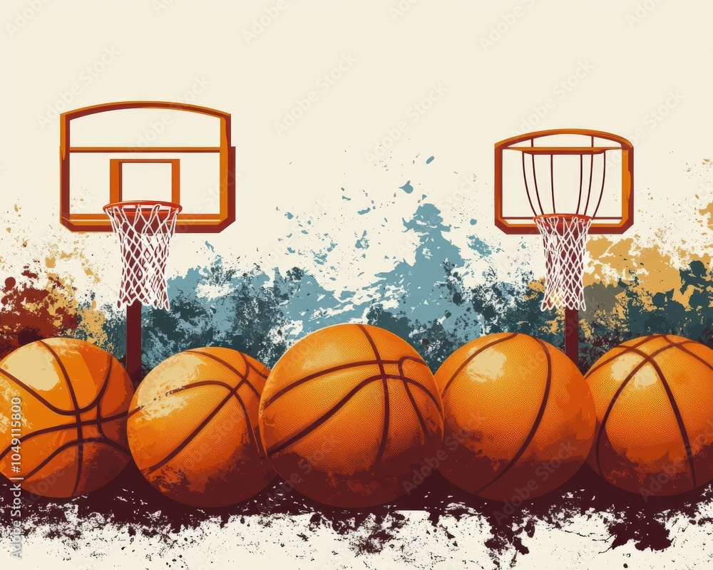 Vibrant Basketball Art with Hoops and Balls in Splash Background for ...
