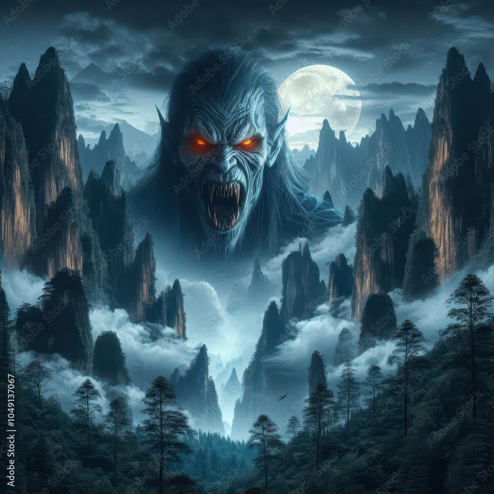 ai generated A realistic fierce face of Dracula naturally blended into ...