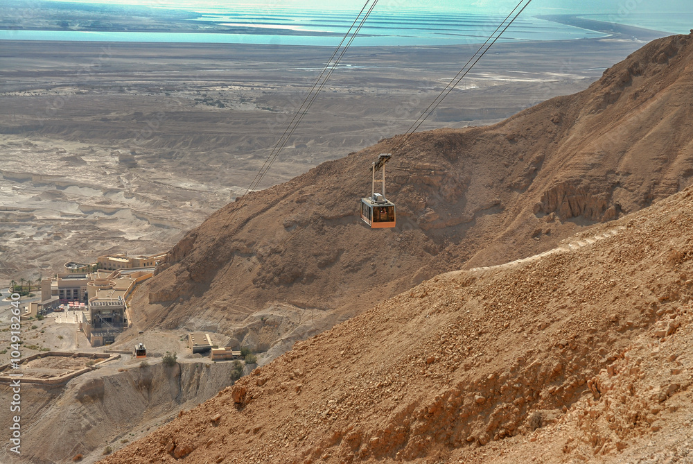 Cable car to access the Masada Fortress, an ancient fortification at ...