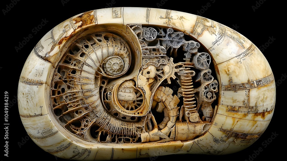 Captivating fossil of an ancient nautilus shell revealing the intricate ...