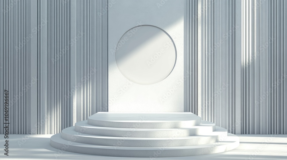 Minimalist White Platform with Circular Cutout and Vertical Panels ...