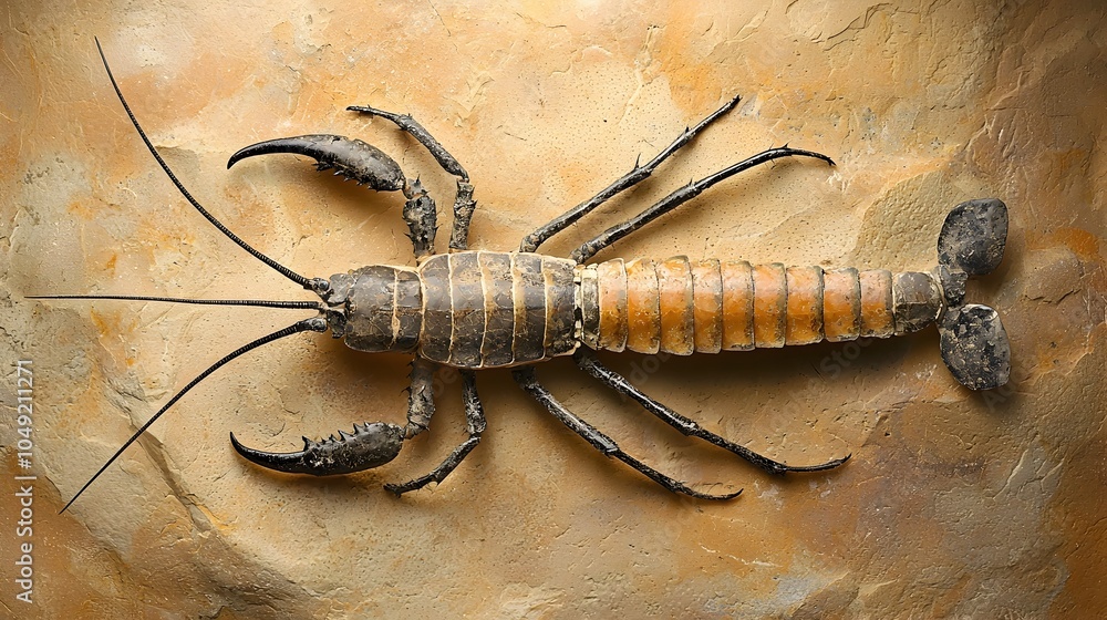 Detailed display of a fossilized Eurypterid an ancient sea scorpion ...