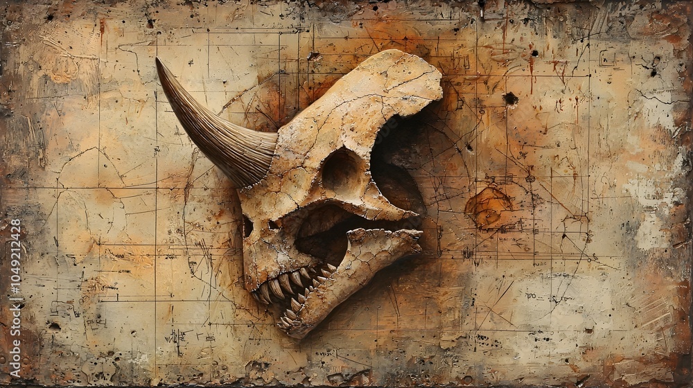 Detailed profile view of a well preserved fossil specimen of the ...