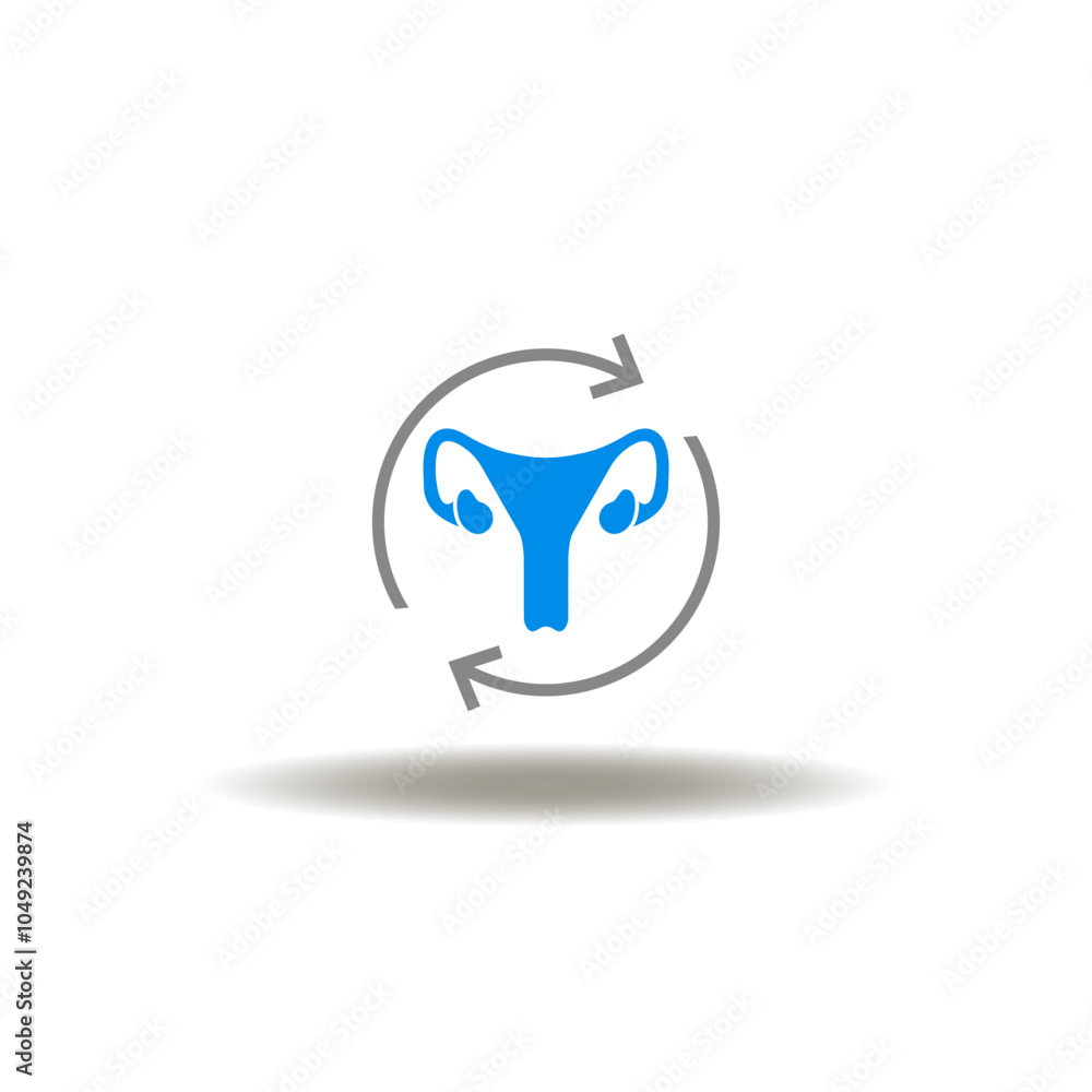 Vector illustration of uterus with round arrows, Sign of pregnancy ...