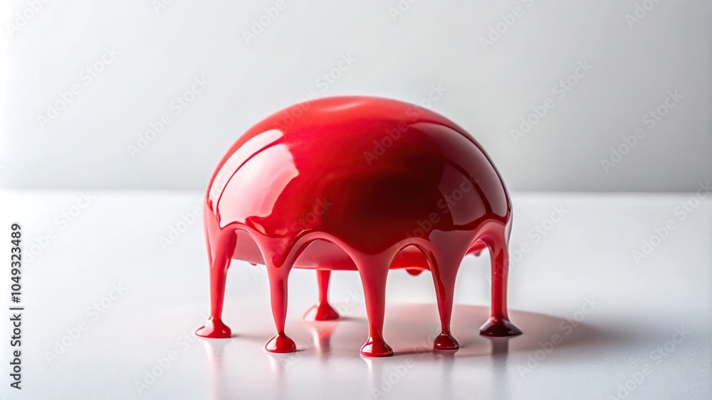 A small glob of red dripping slime falls from a height onto a pristine ...