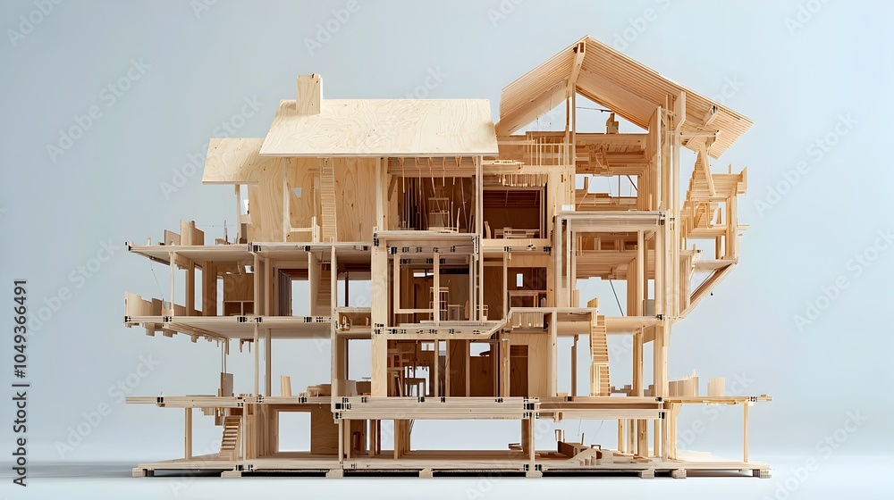 Innovative 3D render of a modern house design featuring plywood panels ...