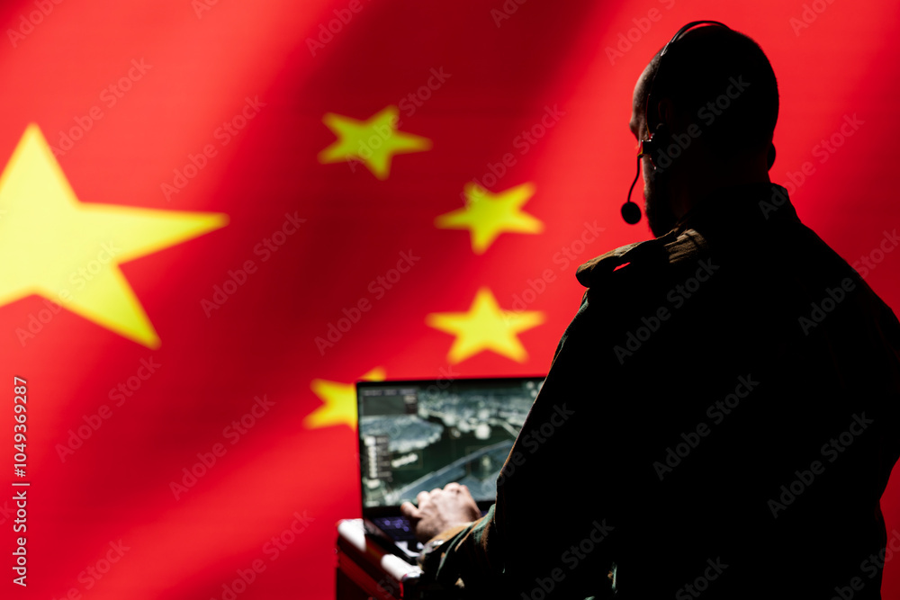 Chinese air defense operator using radar system on laptop to detect ...