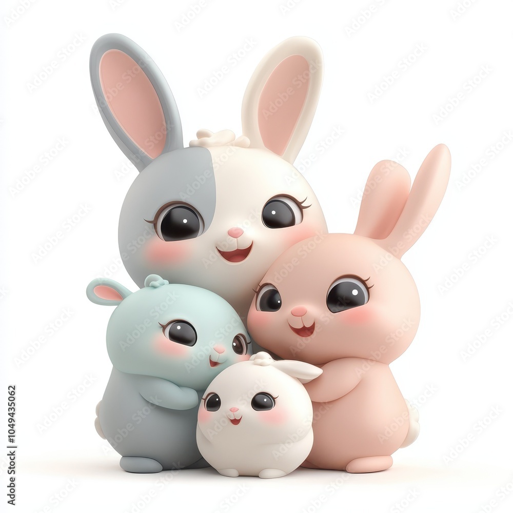 Cute cartoon bunny family with a big parent bunny hugging two small ...