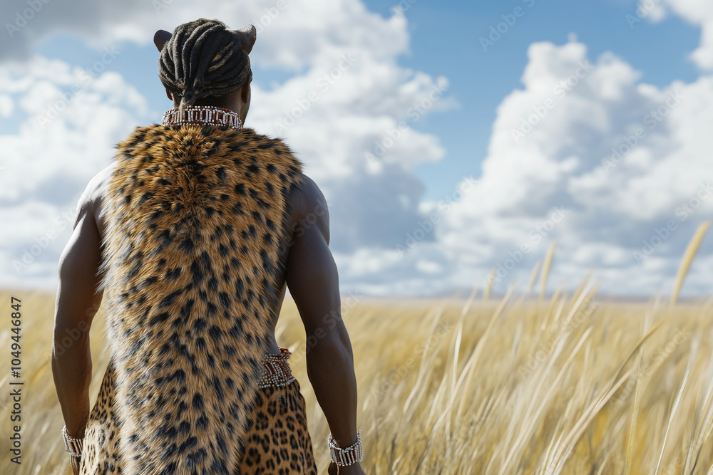 Zulu Impi in Leopard Skin, Standing with Their Buffalo Shield ...