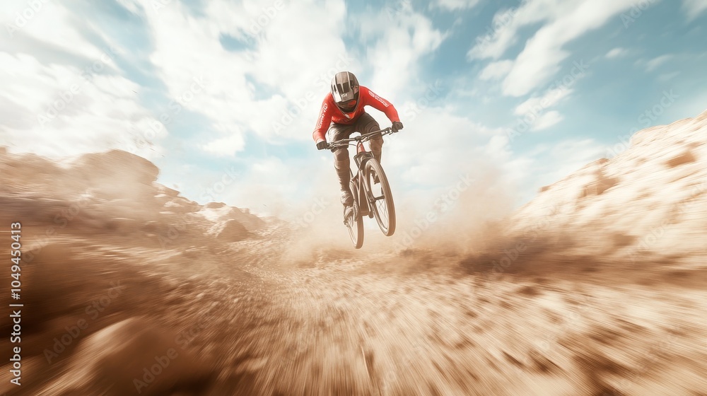 Airborne Adventure, a dynamic mountain biking scene showcasing a rider ...