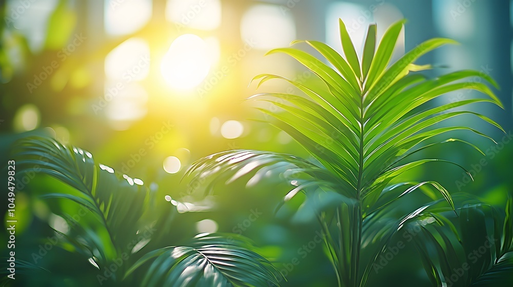 Bright modern office background with greenery and biophilic design ...